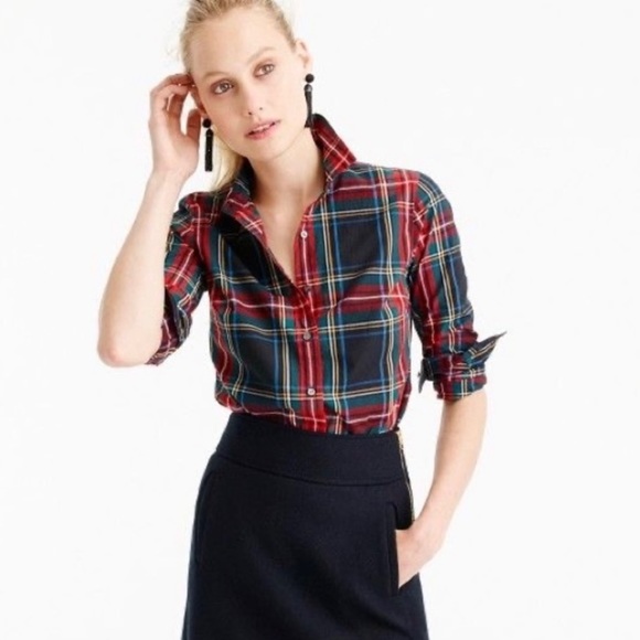 J. Crew | Tops | J Crew Tartan Plaid Curvy Button Down Shirt New | Poshmark